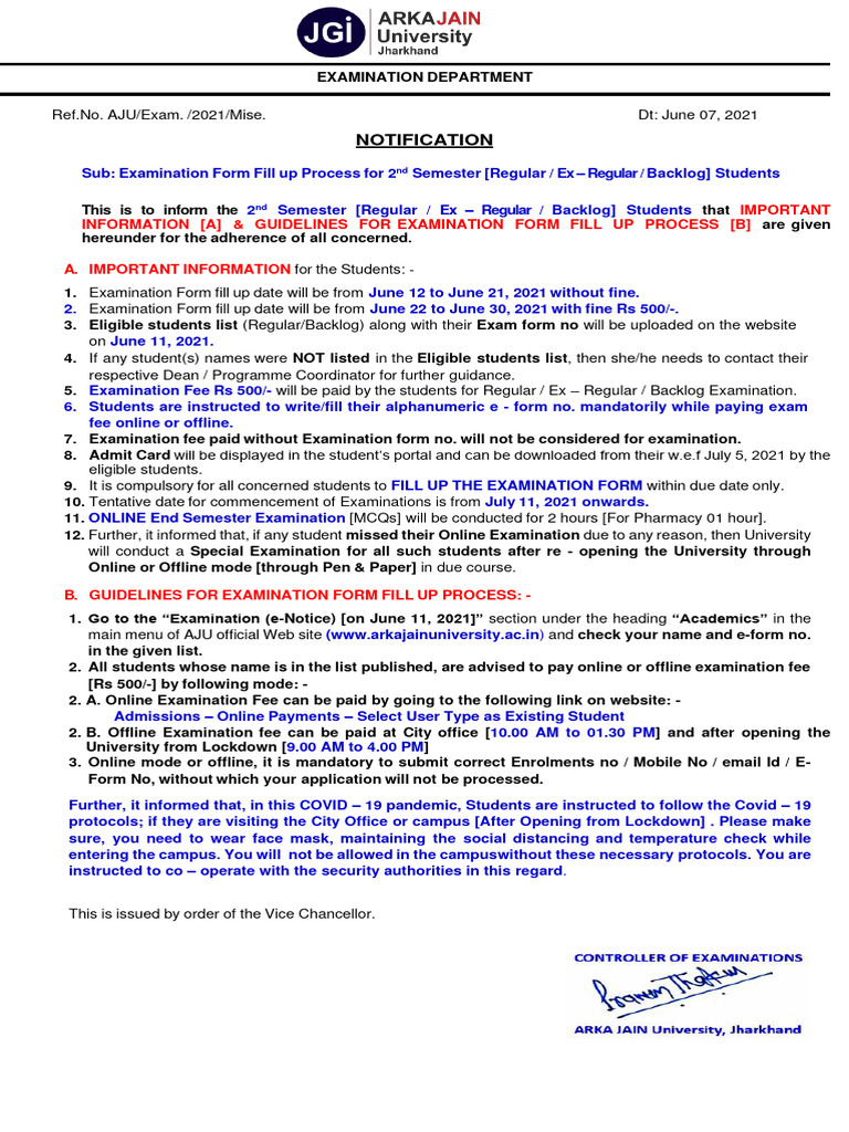 2nd Semester Exam Form Guidelines | PDF | Online And Offline