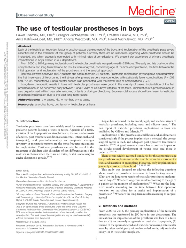 The Use of Testicular Prostheses in Boys | Download Free PDF ...