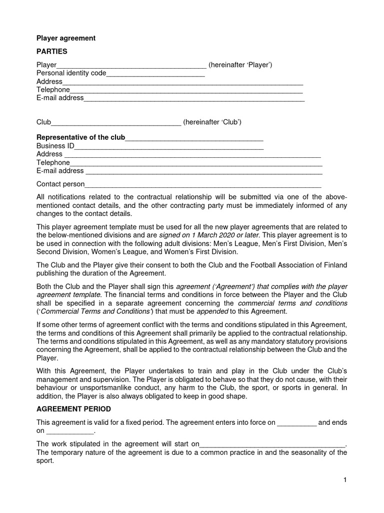 218 Player Agreement 2020 Eng 2 Football | PDF | Contractual Term | Salary