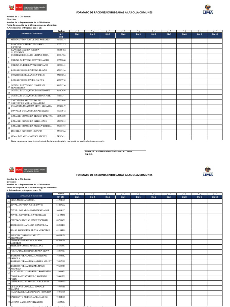 Formato del protocolo de entrega de alimentos COMPLETO | PDF