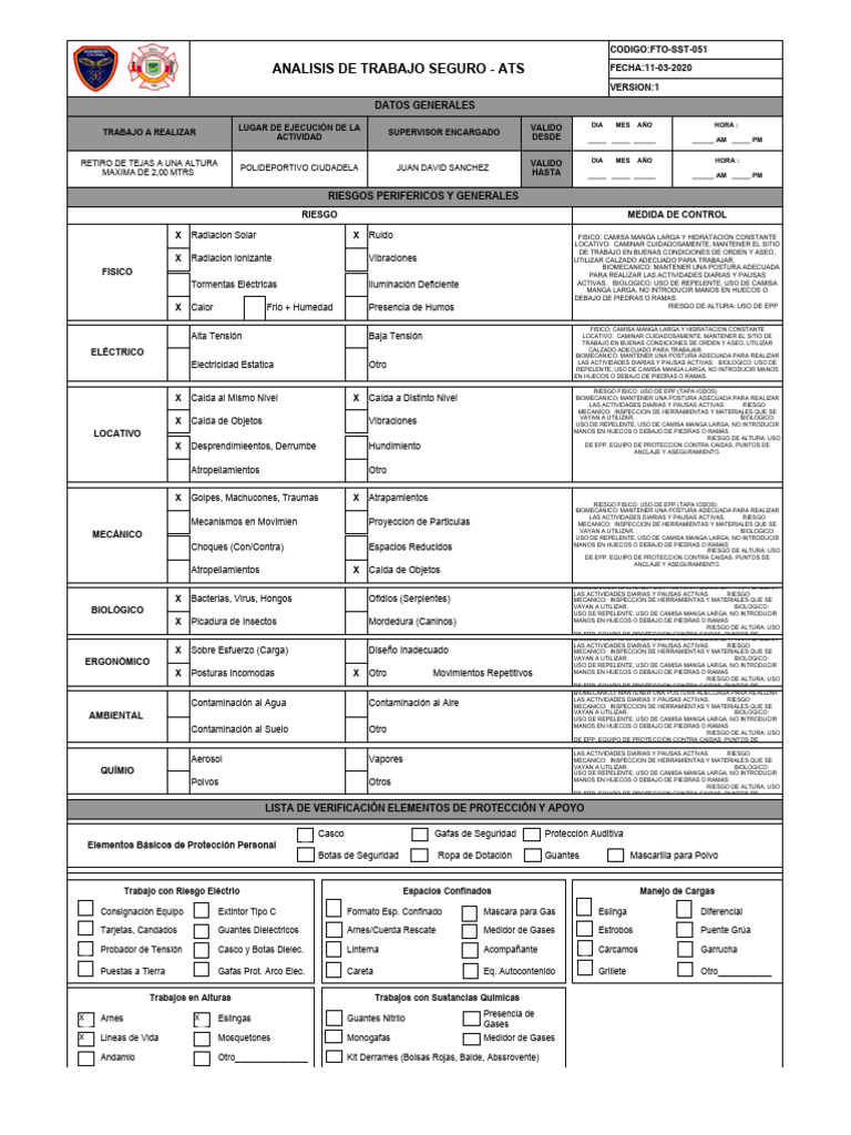 FTO-SST-051 ANALISIS DE TRABAJO SEGURO ATS (Autoguardado) | PDF FTO-SST-051 ANALISIS DE TRABAJO SEGURO ATS (Autoguardado) | PDF