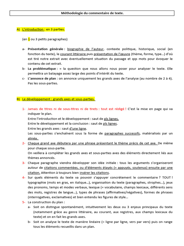 Méthodologie du commentaire de texte | PDF | Lexique | Phrase