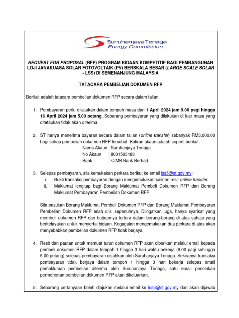 Tatacara Pembelian Dokumen RFP LSS5 | PDF