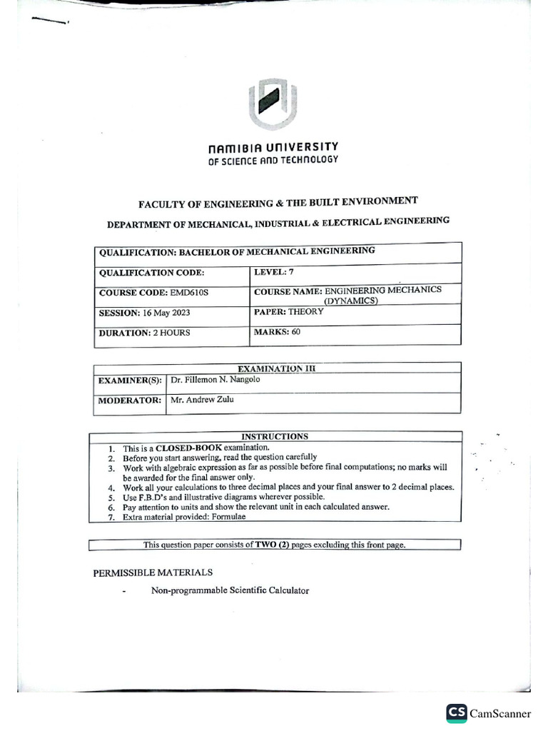 Dynamics Exam 3 2023 | PDF