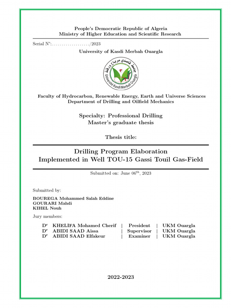 Master S Thesis Drilling Program Elaboration | PDF | Casing (Borehole) | Oil Well