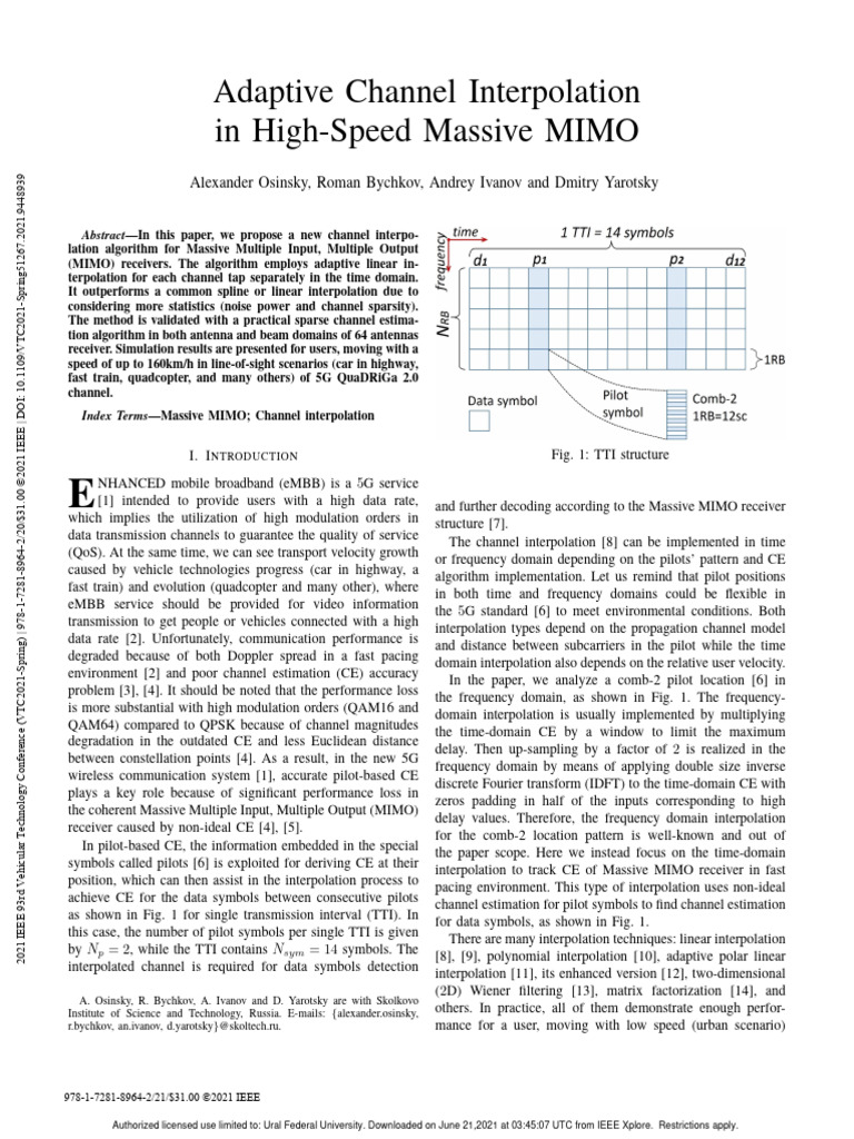 2021 Adaptive Channel Interpolation | PDF | Mimo | Interpolation