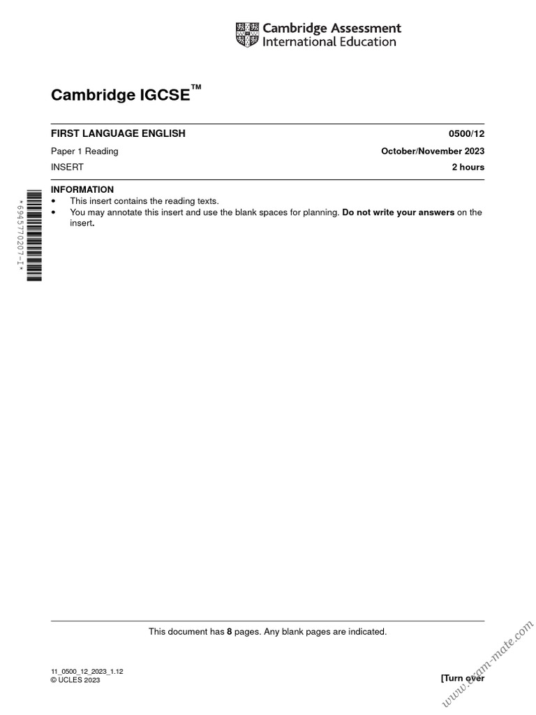 Cambridge IGCSE: 0500/12 First Language English | PDF