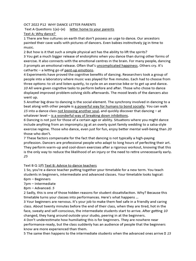 Ahan OCT 2022 P12 WHY DANCE LETTER PARENTS | PDF | Dances | Psychological Concepts