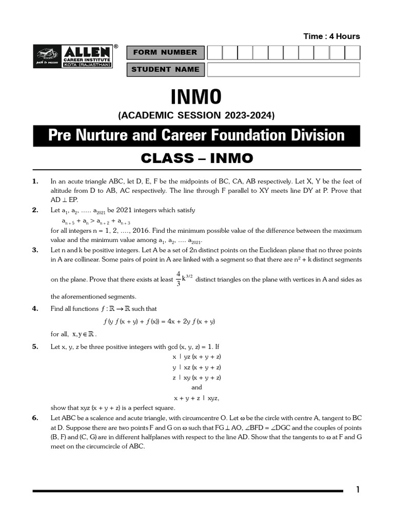 INMO Paper-2_WS-2 | Download Free PDF | Triangle | Euclid