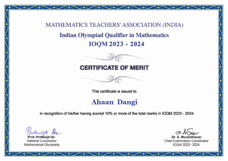 IOQM Certificate | PDF