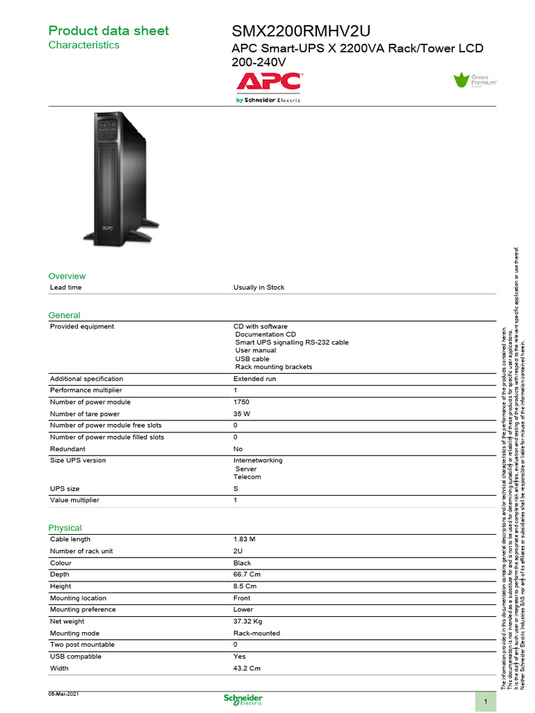 APC Smart-UPS X 2200VA Specifications | PDF | Mains Electricity ...