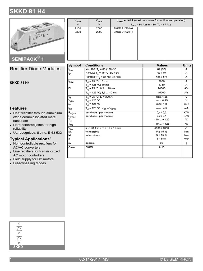 SEMIKRON DataSheet SKKD 81 H4 07209241 | PDF | Electrical Engineering