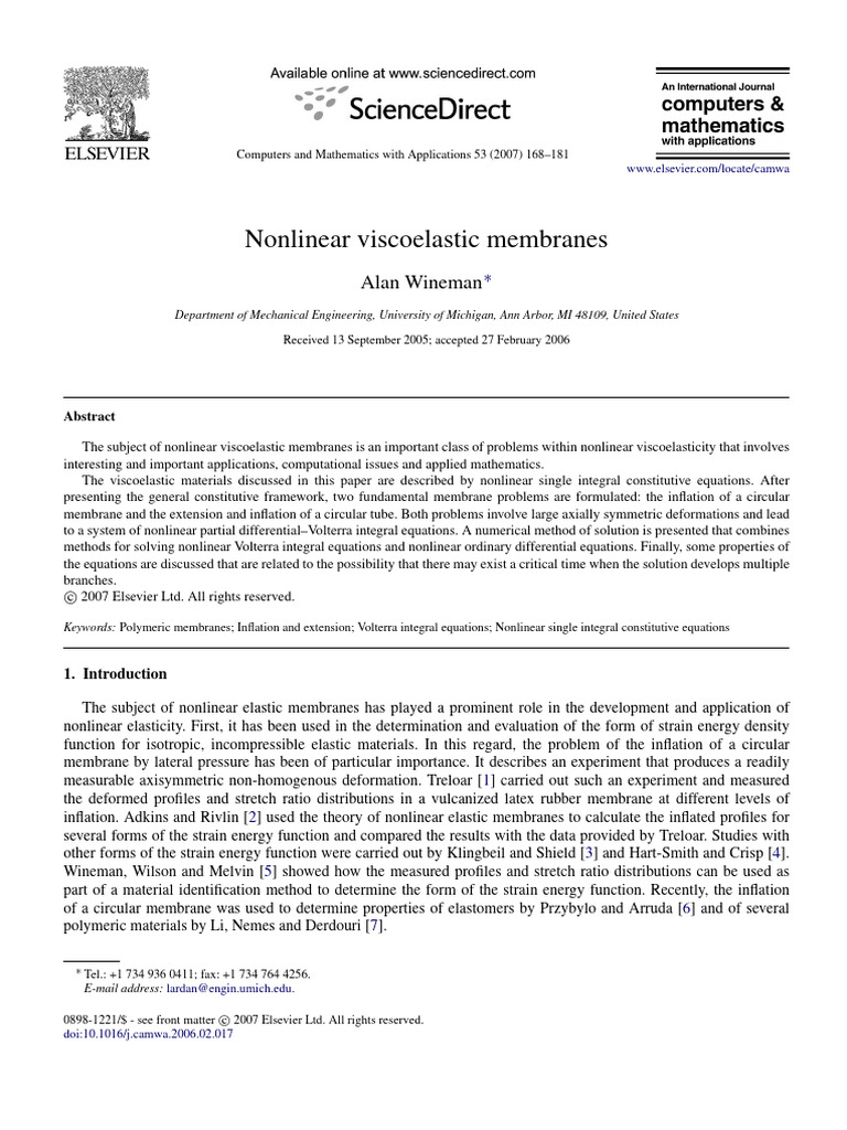 Nonlinear Viscoelastic Membranes | PDF | Viscoelasticity | Elasticity (Physics)