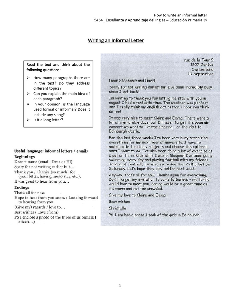 Writing informal letters | PDF | Feeling