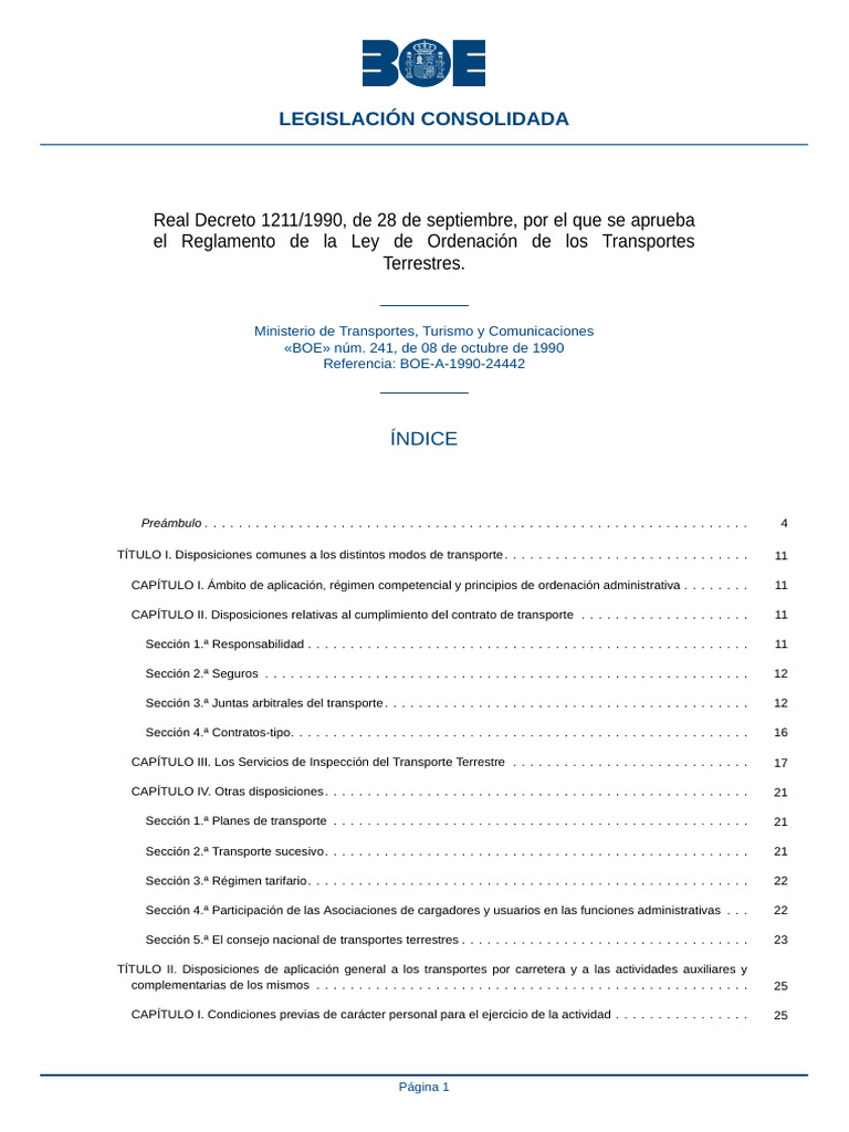 BOE A 1990 24442 Consolidado | PDF | Regulación | Transporte