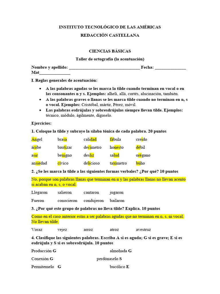 ITLA Taller de Ortografía 1 | PDF | Idiomas | Estudios de idiomas extranjeros