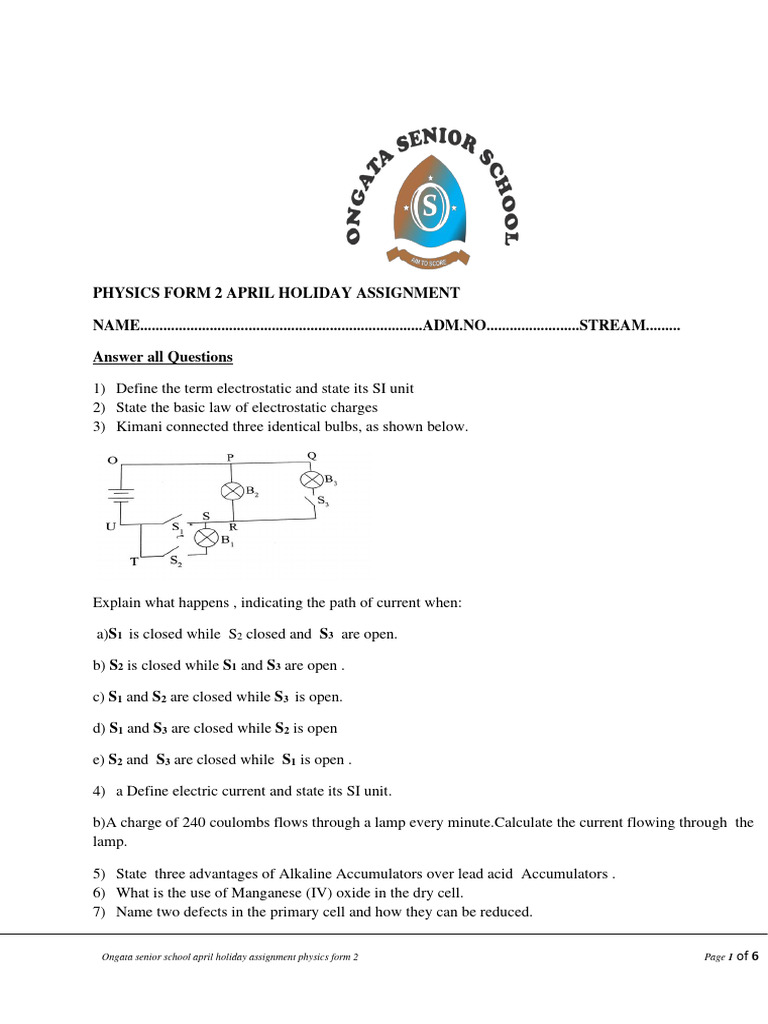 Physics Questions Assignments - Form 2 - Physics | PDF | Density | Gases