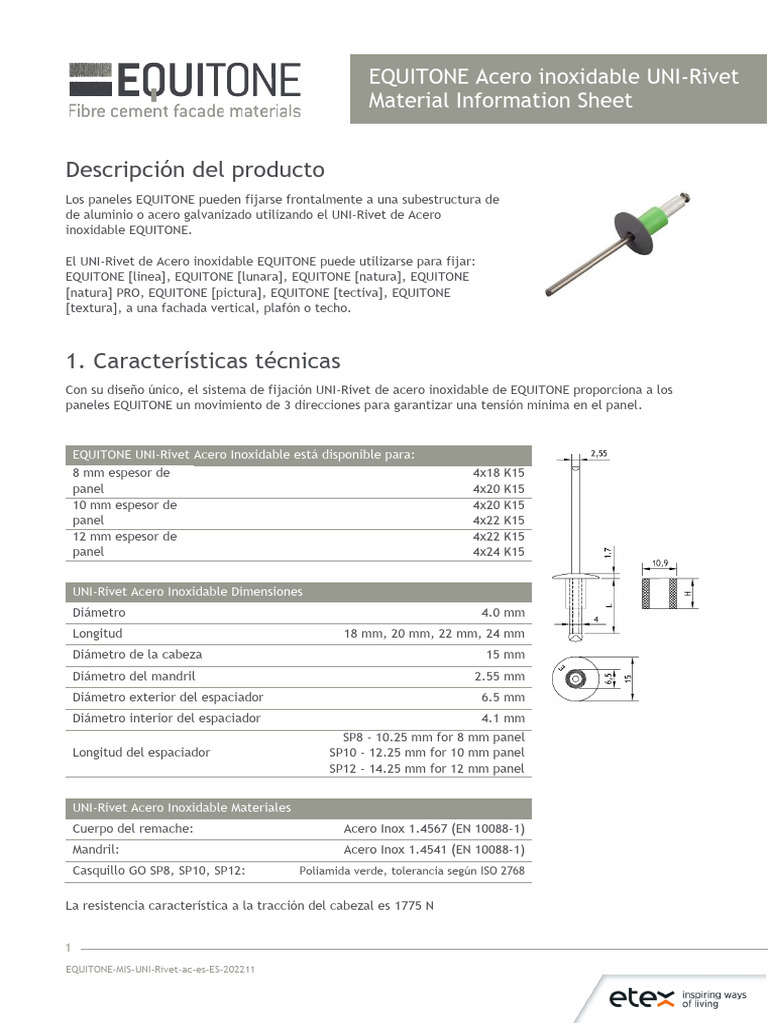 Equitone Mis Uni Rivet Ac Es Es | PDF | Acero | Cartucho (armas de fuego)