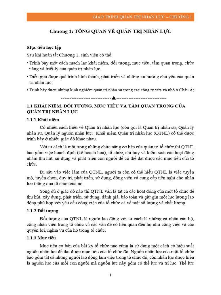 GT - Chuong I - Tong Quan QTNL | PDF