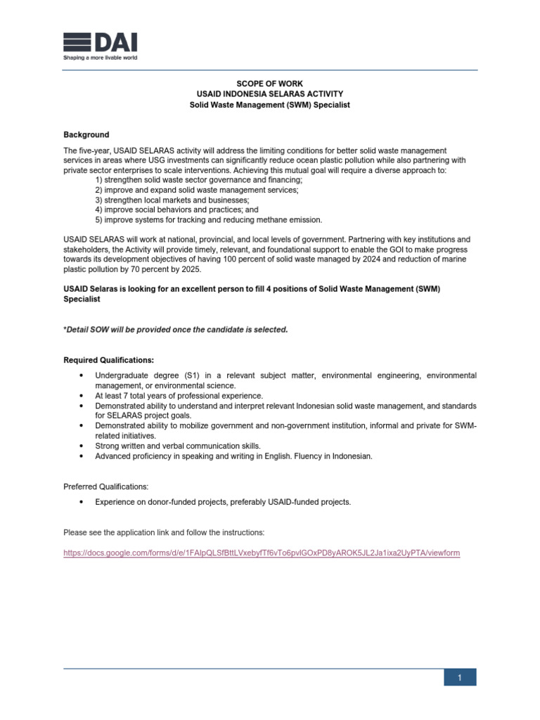 Usaid Selaras - SWM Specialist | PDF | United States Agency For ...