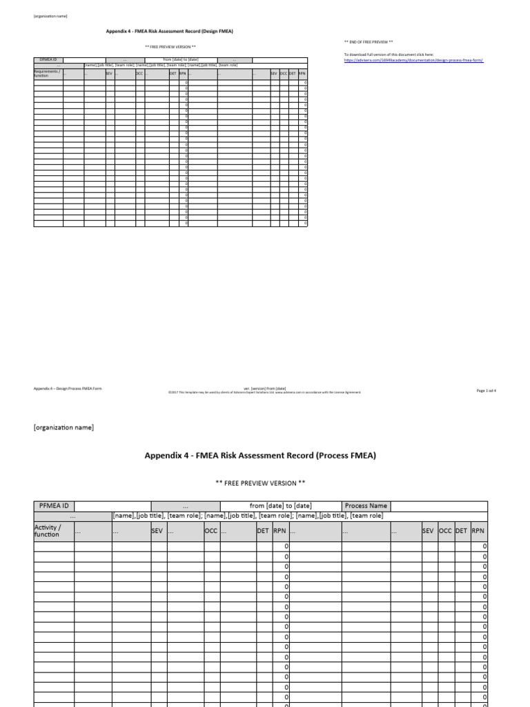 06.4 Appendix 4 Design & Process FMEA Form Preview en | PDF | Systems ...