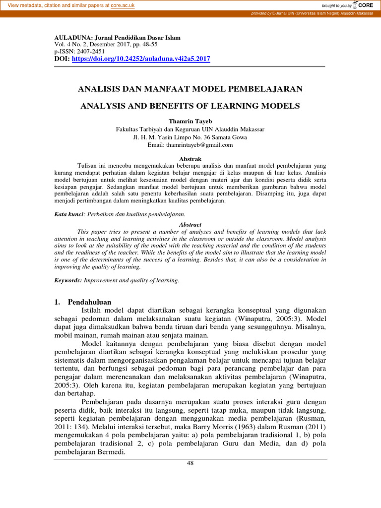 Manfaat dan Analisis Model Pembelajaran | PDF