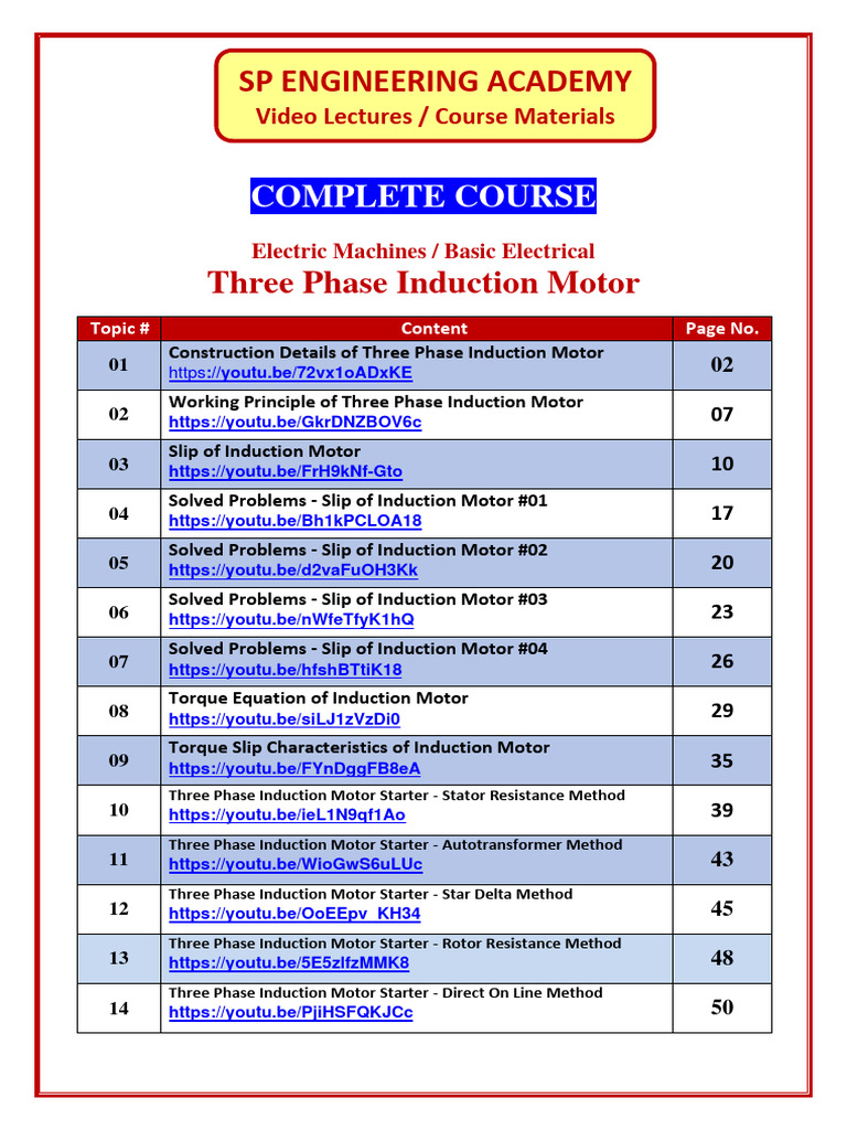 01 Three Phase Induction Motor - Full Course Material | PDF | Electric ...