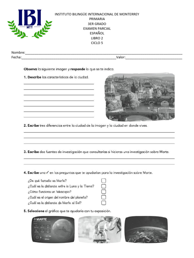 Examen Español 3er Grado: Lectura | PDF