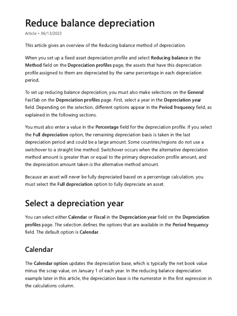 Reduce Balance Depreciation: Select A Depreciation Year | PDF ...