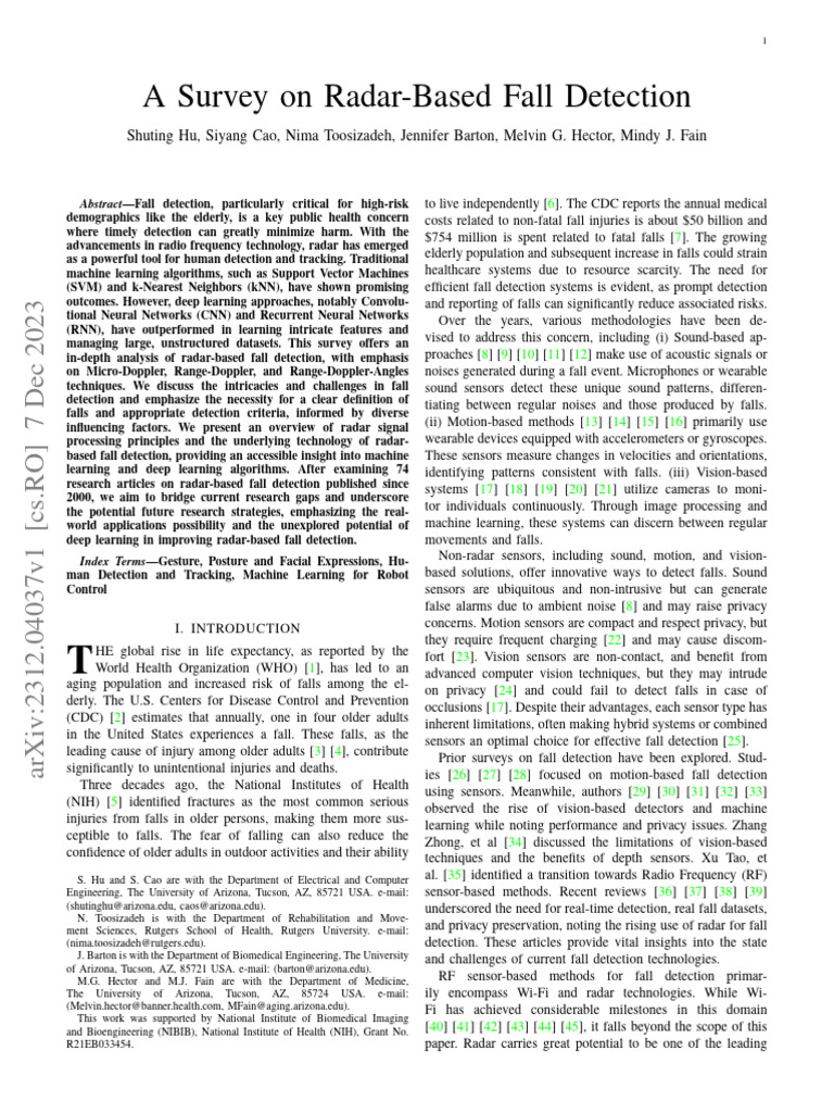 A Survey On Radar Based Fall Detection Pdf Machine Learning Radar