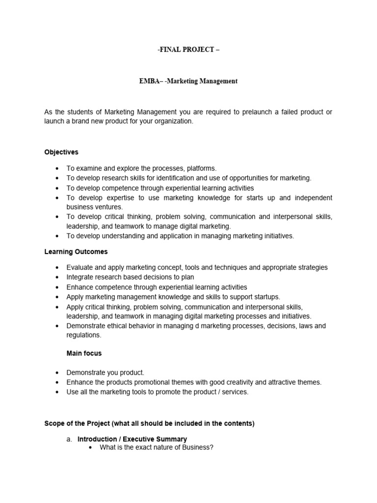 Marketing Management Project Guidelines | PDF | Marketing | Marketing ...