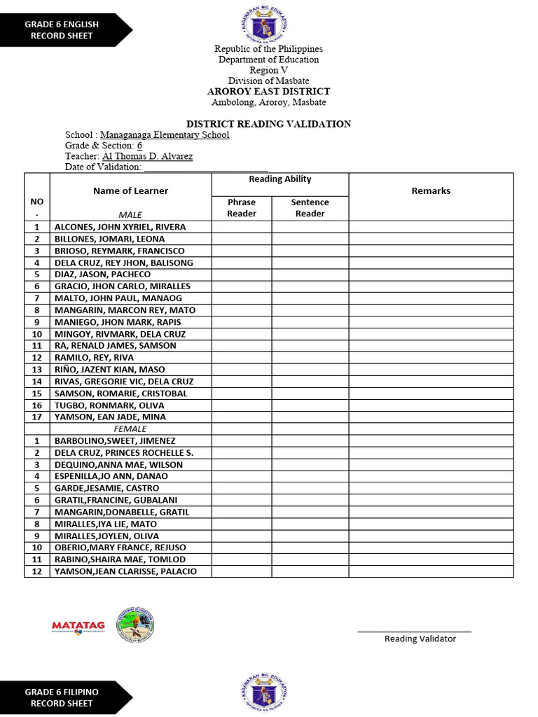 Reading Validation Sheet 3 | PDF | Philippines