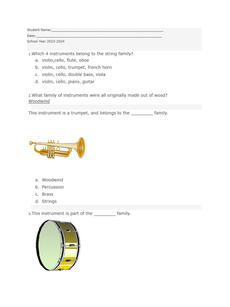 Musical Instrument Questions | PDF | Musical Instruments | Woodwind ...