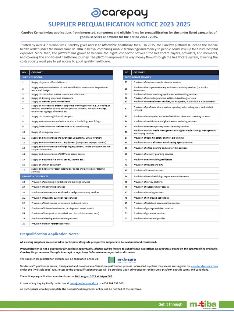 Carepay-SUPPLIER-PREQUALIFICATION-NOTICE-2023-2025 | PDF