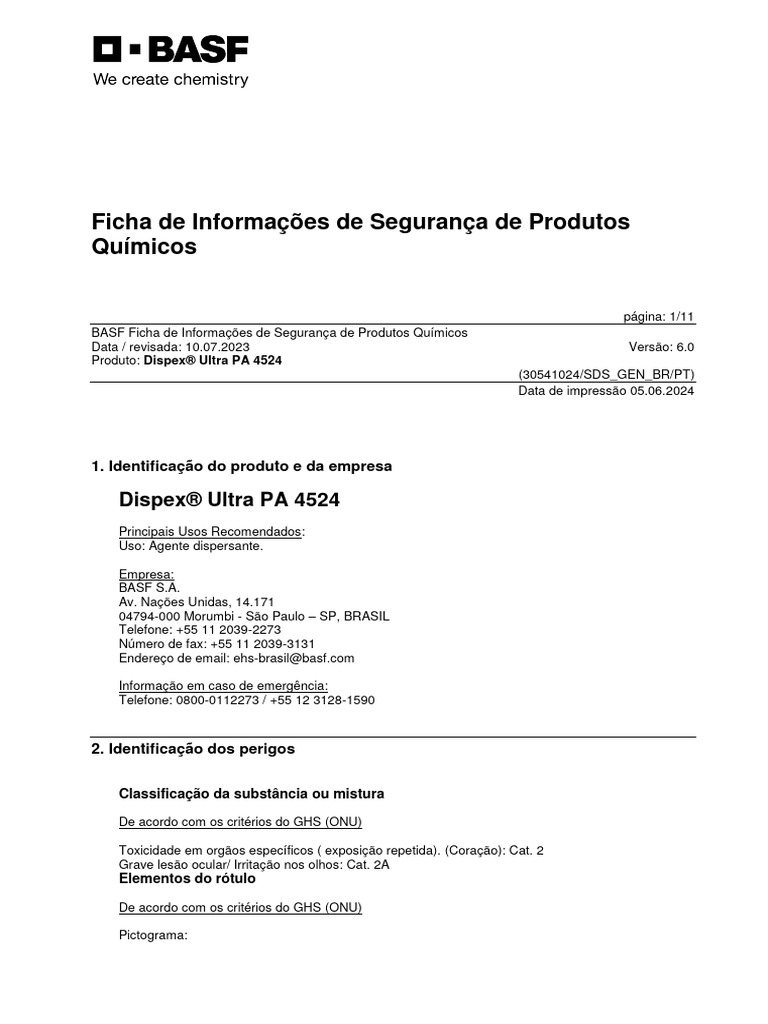 Dispex+Ultra+PA+4524 30541024 SDS GEN BR PT 6-0 | PDF | Química | Densidade