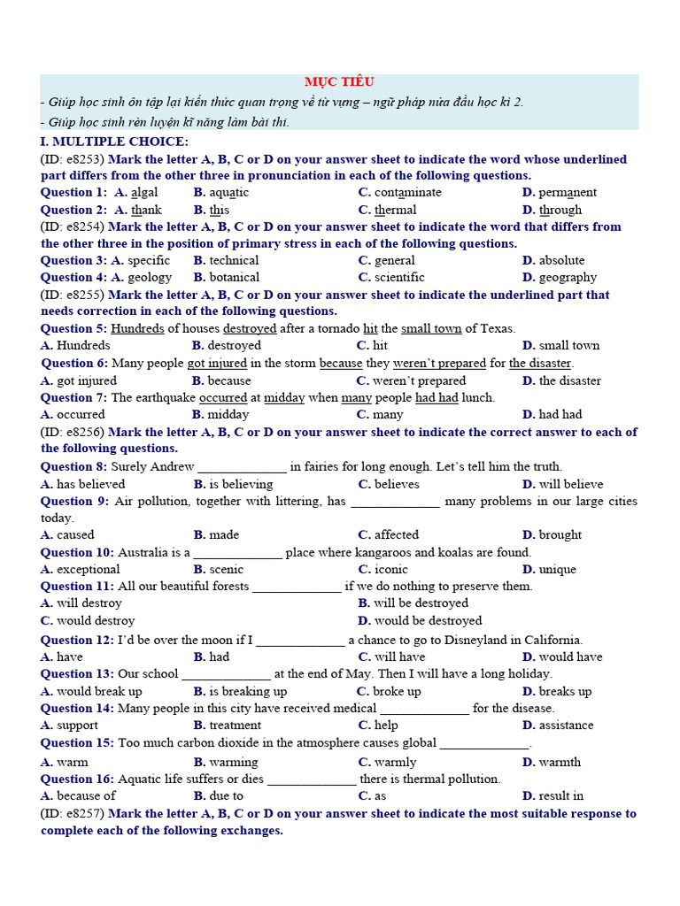 Vocabulary and Grammar Review Test | PDF | Natural Disasters | Natural ...