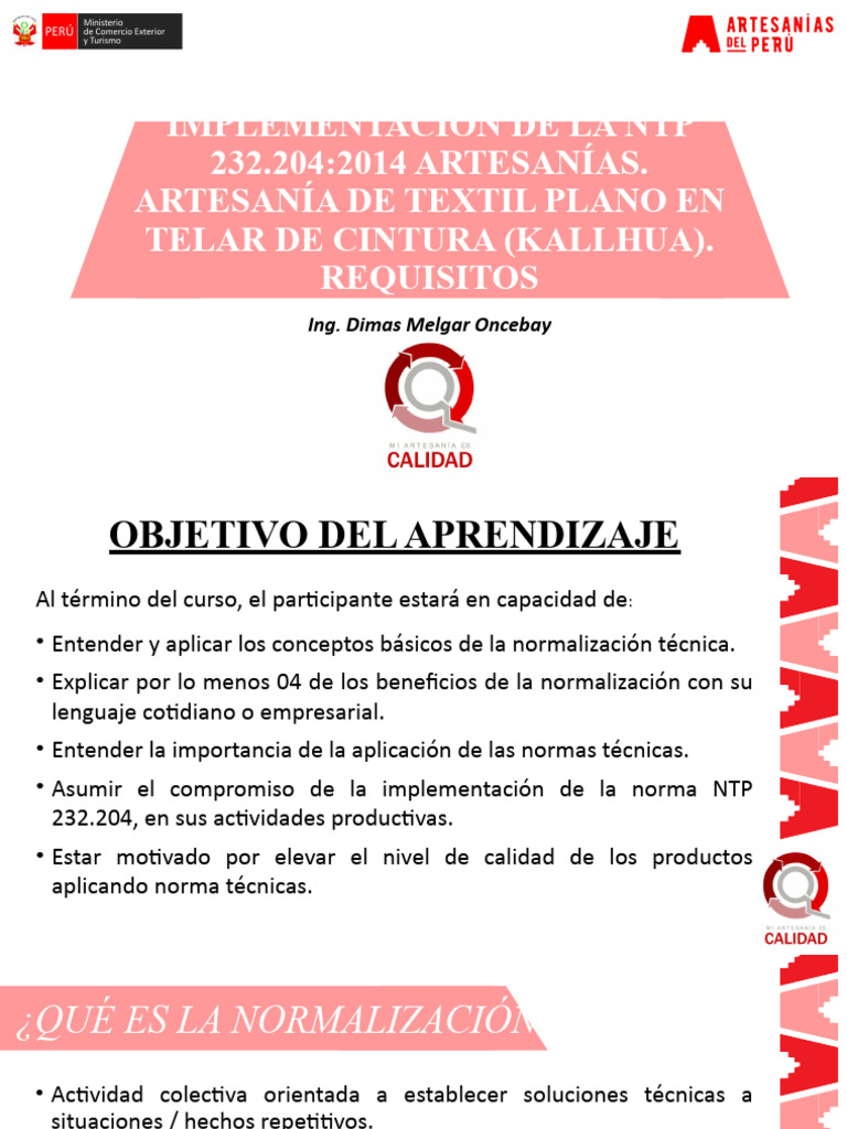 Normalizacion y La NTP 232.204 Kallhua | PDF | Calidad (comercial) | Textiles