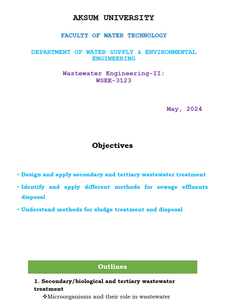 Wastewater Engineering -II Tutorial Class (1) | PDF | Sewage Treatment | Sewage