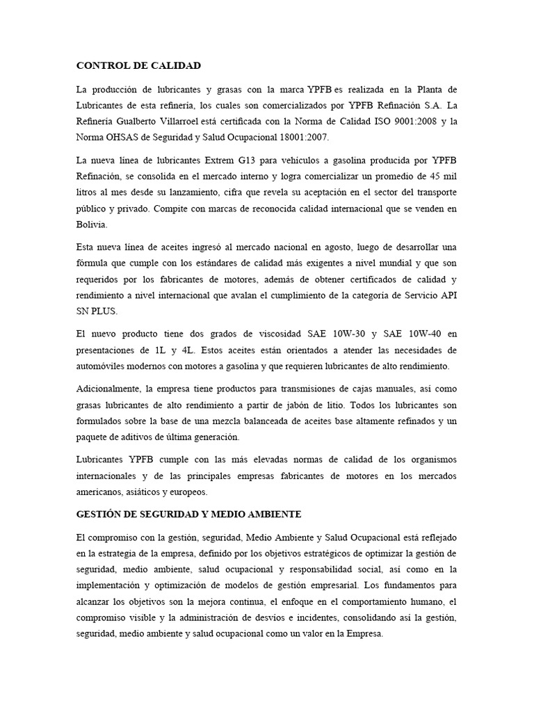 CONTROL DE CALIDAD | Descargar gratis PDF | Lubricante | Calidad (comercial)