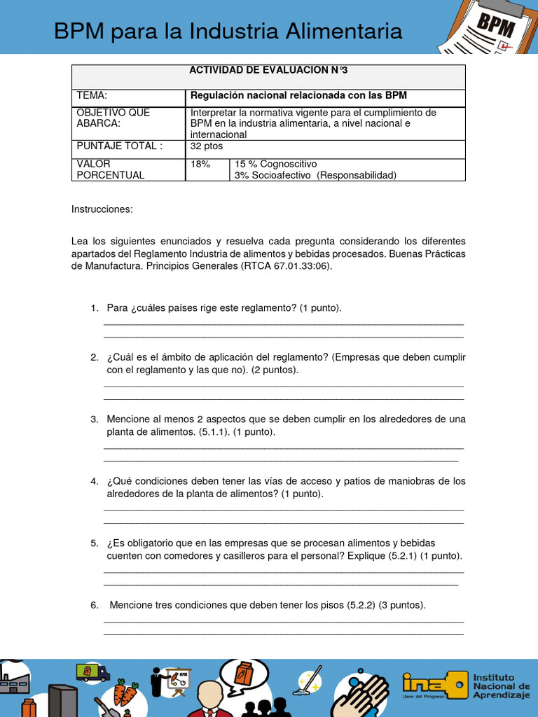 Act. Evaluacion 3. Apartados Reglamento RTCA BPM | PDF | Higiene ...