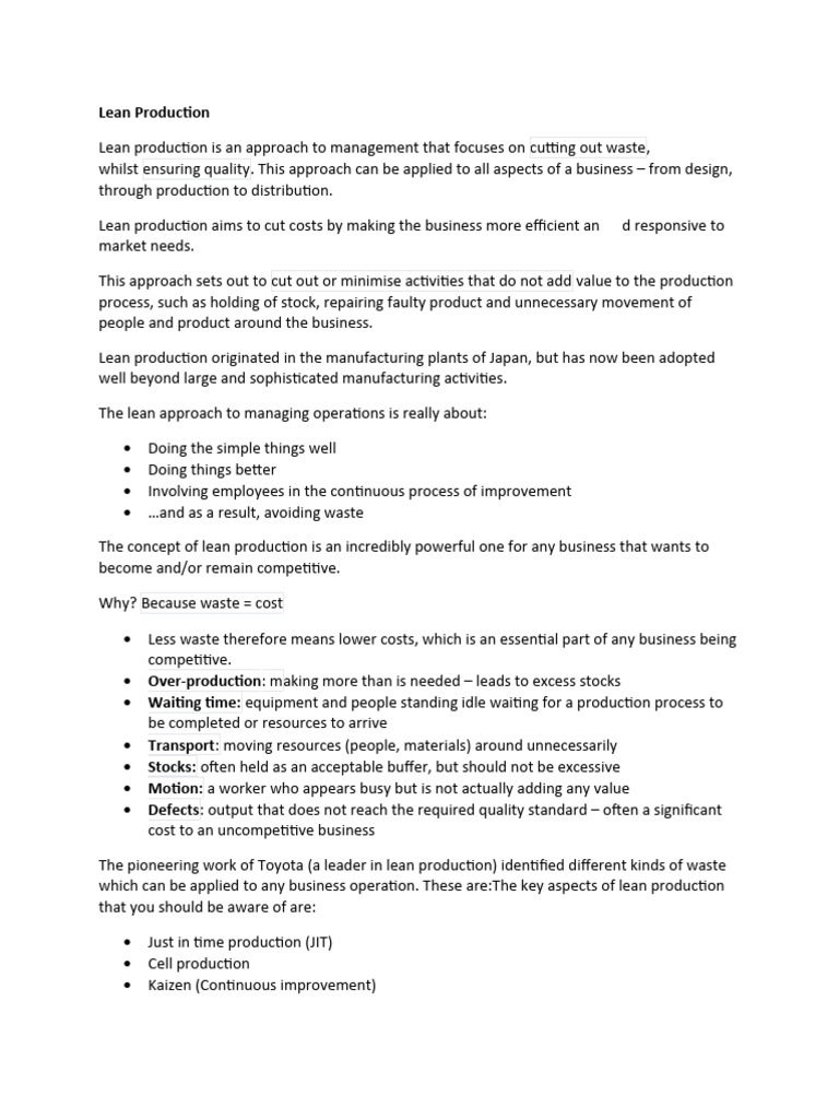 Lean Production | PDF | Lean Manufacturing | Inventory