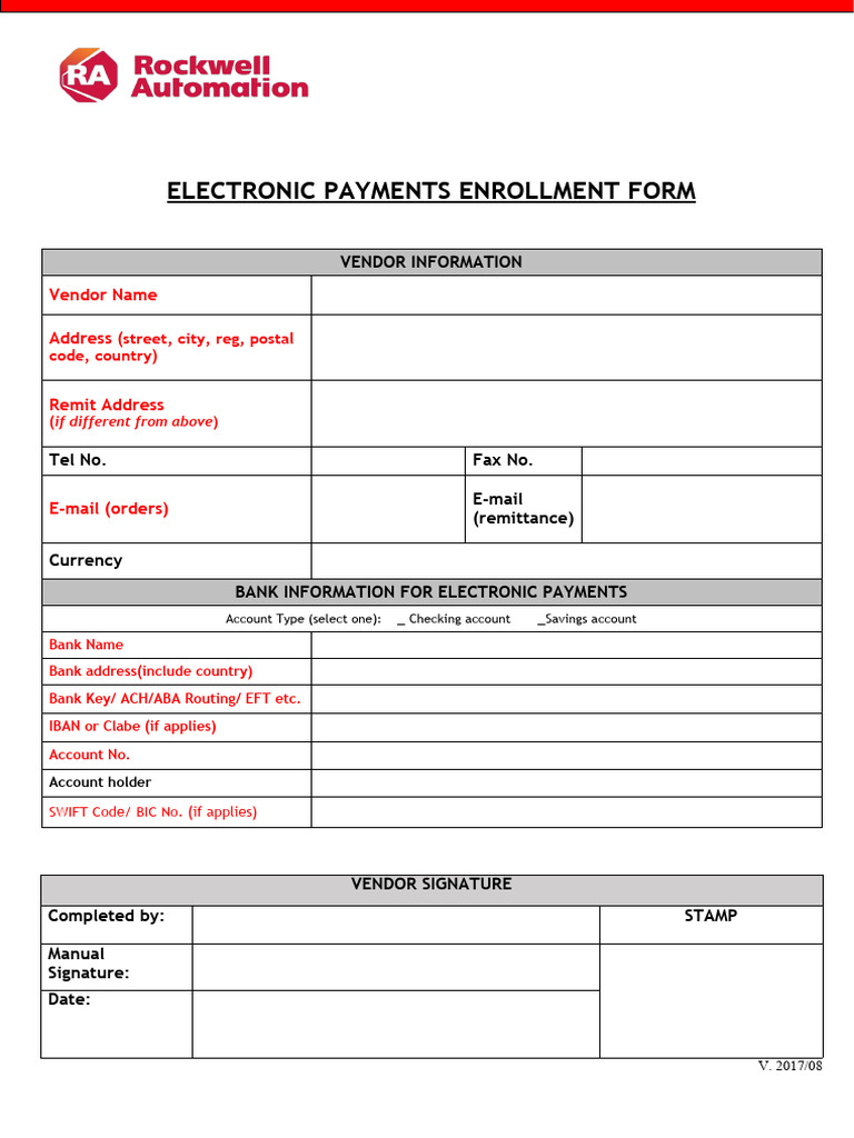 Electronic Payments Enrollment Form | PDF