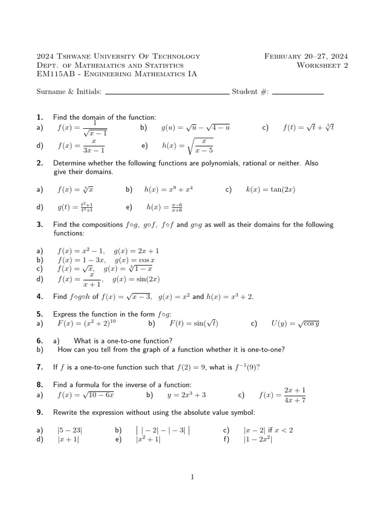 Worksheet 2 | PDF | Function (Mathematics) | Mathematical Objects