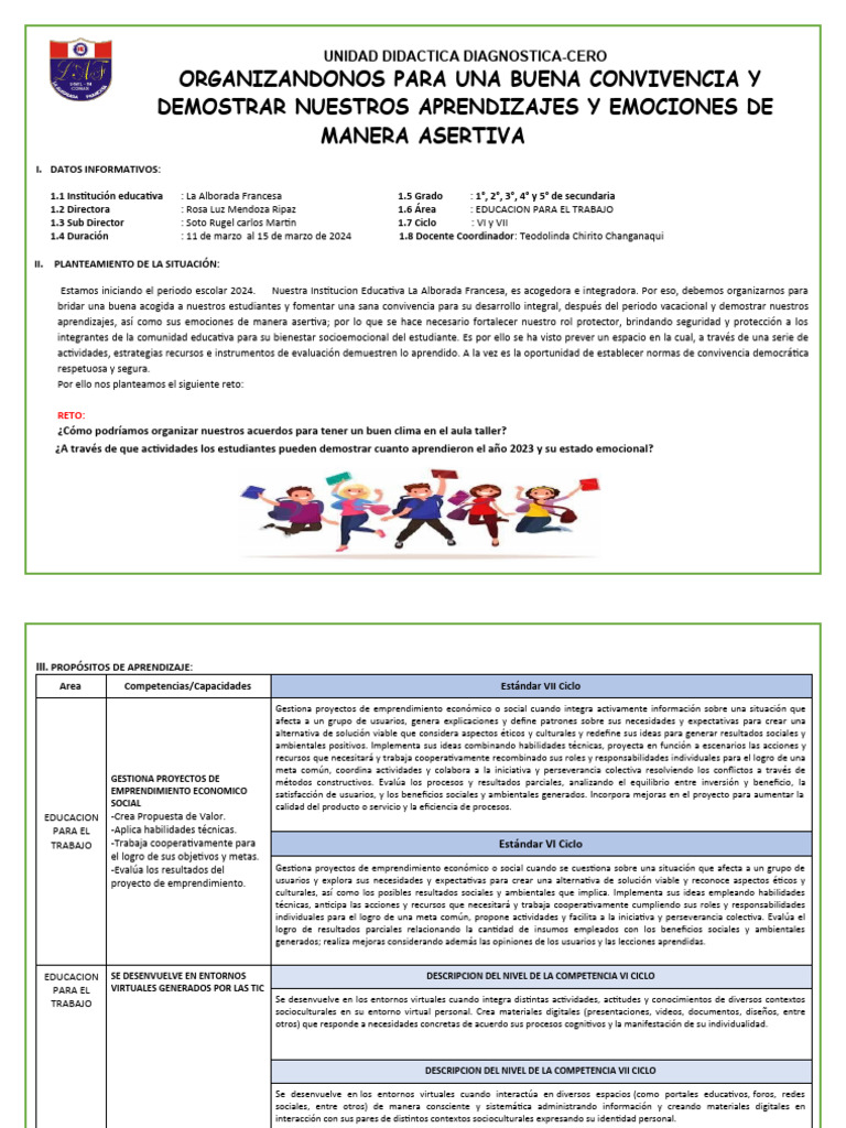 unidad diagnostica cero-2024-EPT (1) | PDF | Aprendizaje | Iniciativa empresarial
