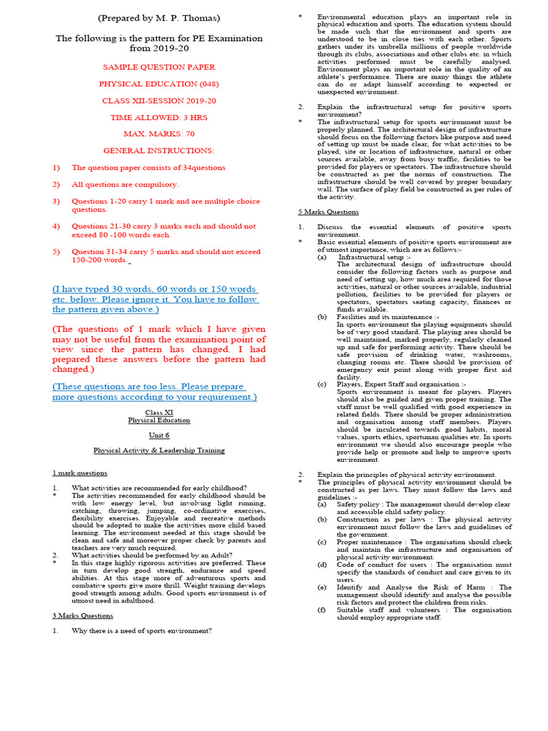 Class XI - PE - Unit 6 - Physical Activity & Leadership Training | PDF ...