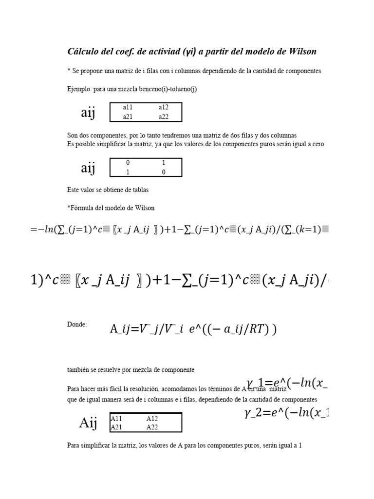 Cálculo de Actividad con Modelo de Wilson | PDF | Matriz (Matemáticas) | Termodinámica