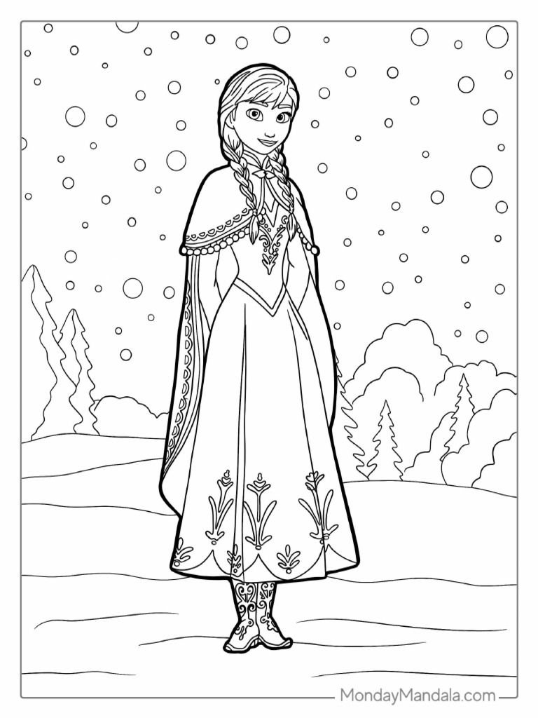 Anna Surrounded by Falling Snow To Color | PDF