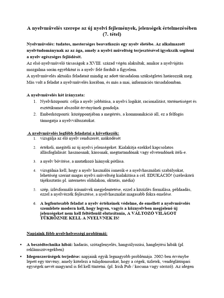 A Nyelvművelés Szerepe Az Új Nyelvi Fejlemények, Jelenségek Értelmezésében | PDF