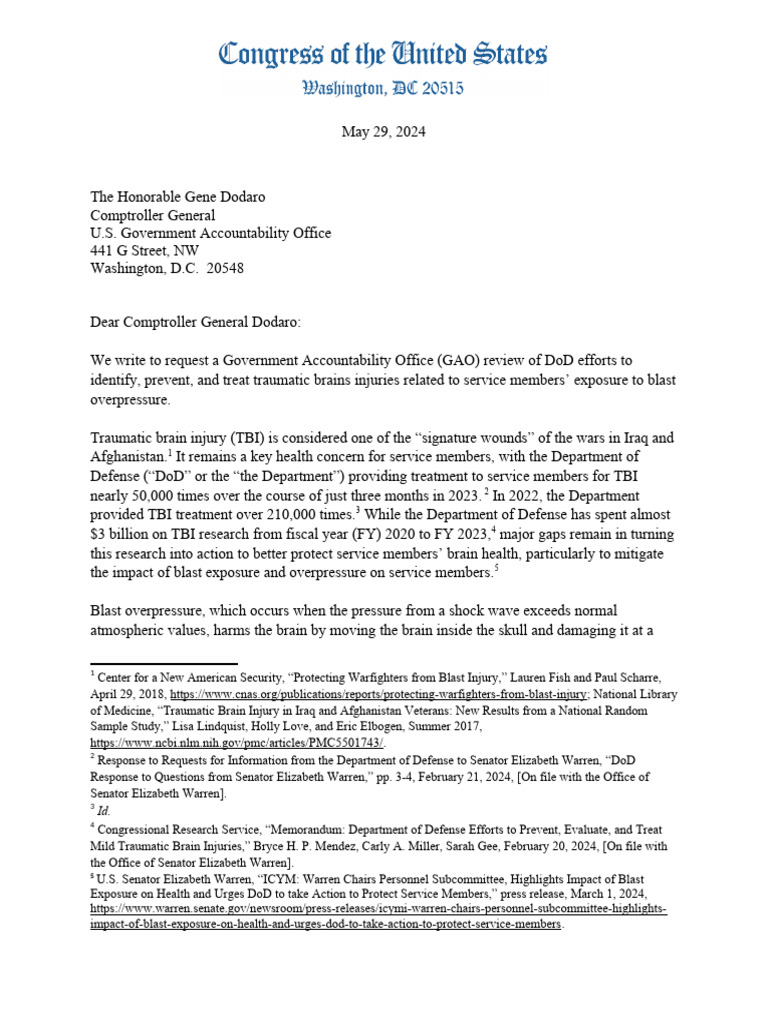 Letter To GAO Comptroller | Download Free PDF | Traumatic Brain Injury ...