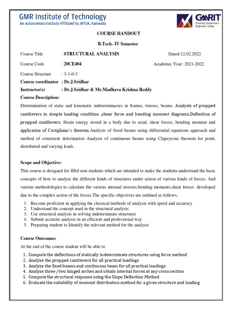Handout BTech CE 2021-22-4th Sem SA | Download Free PDF | Bending ...